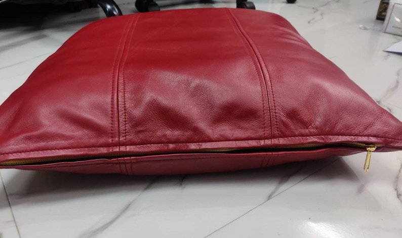 100% Real Lambskin Leather Pillow Cover, SQUARE Soft RED LEATHER Pillow ...