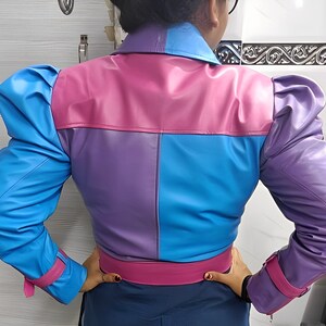Womens MULTI-COLOR Blue, Pink, Lavender Biker Leather Crop Jacket ...