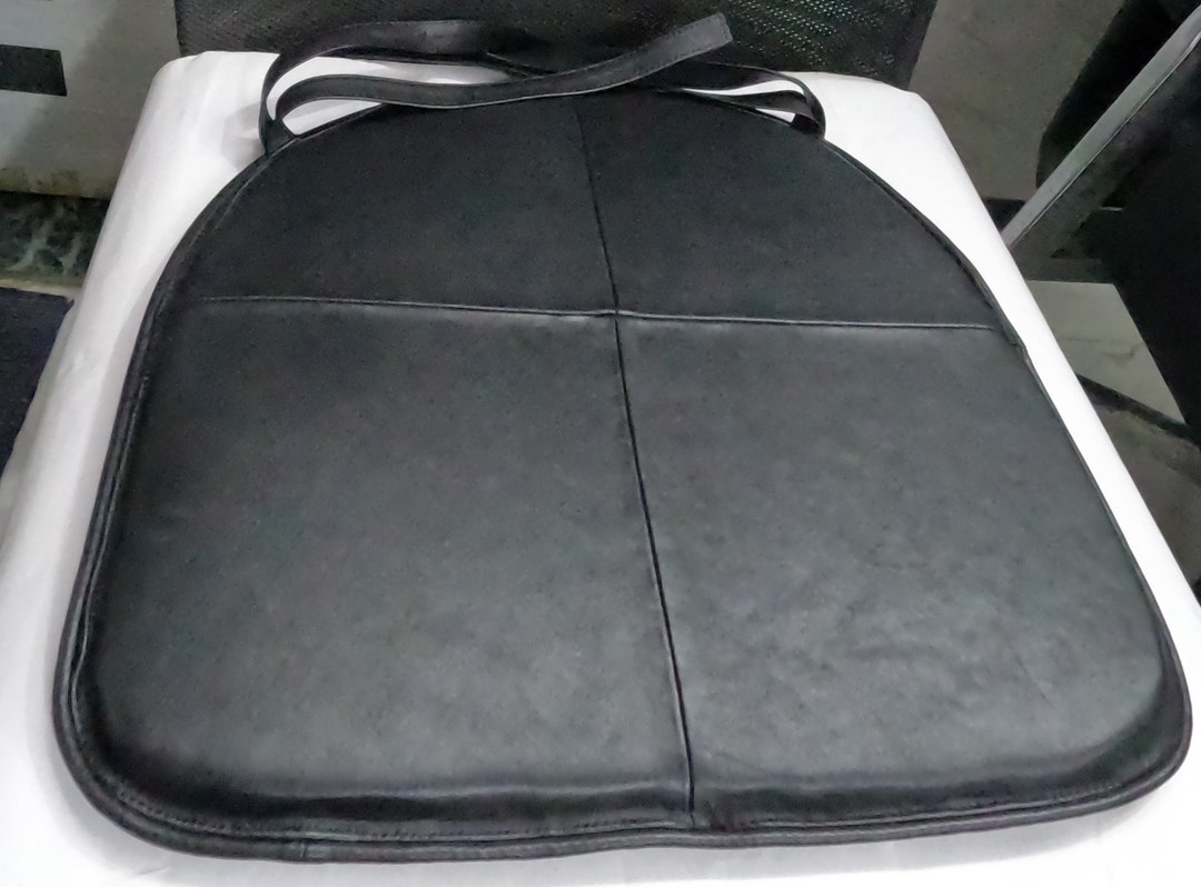 Lambskin Leather Black One Side Round Chair Pad With Ties| Dining Seat ...
