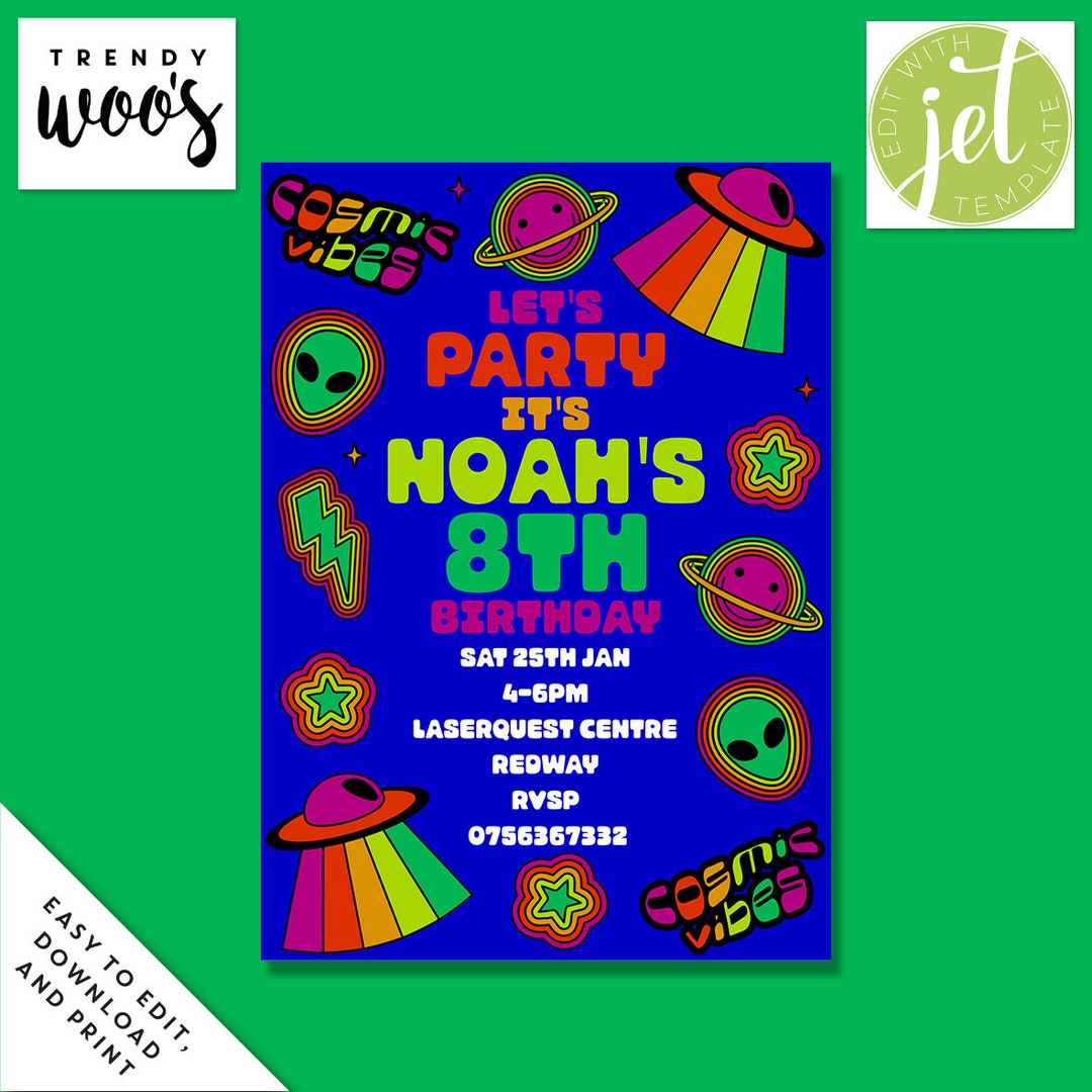 Editable Space Alien Cosmic Planets Birthday Party Fun Cute - Etsy