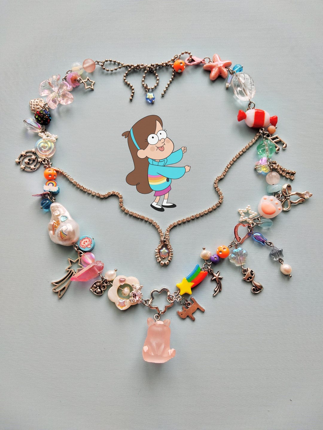 Mabel Pines Inspired Charm Necklace, Rose Quartz, Kidcore Jewelry - Etsy