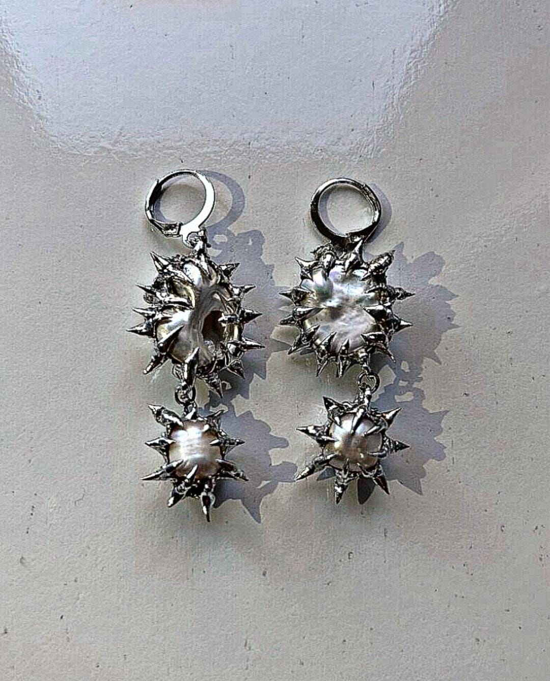 Spiky Baroque Pearl Earrings, Cyber Sigilism Gothic Dangle - Etsy
