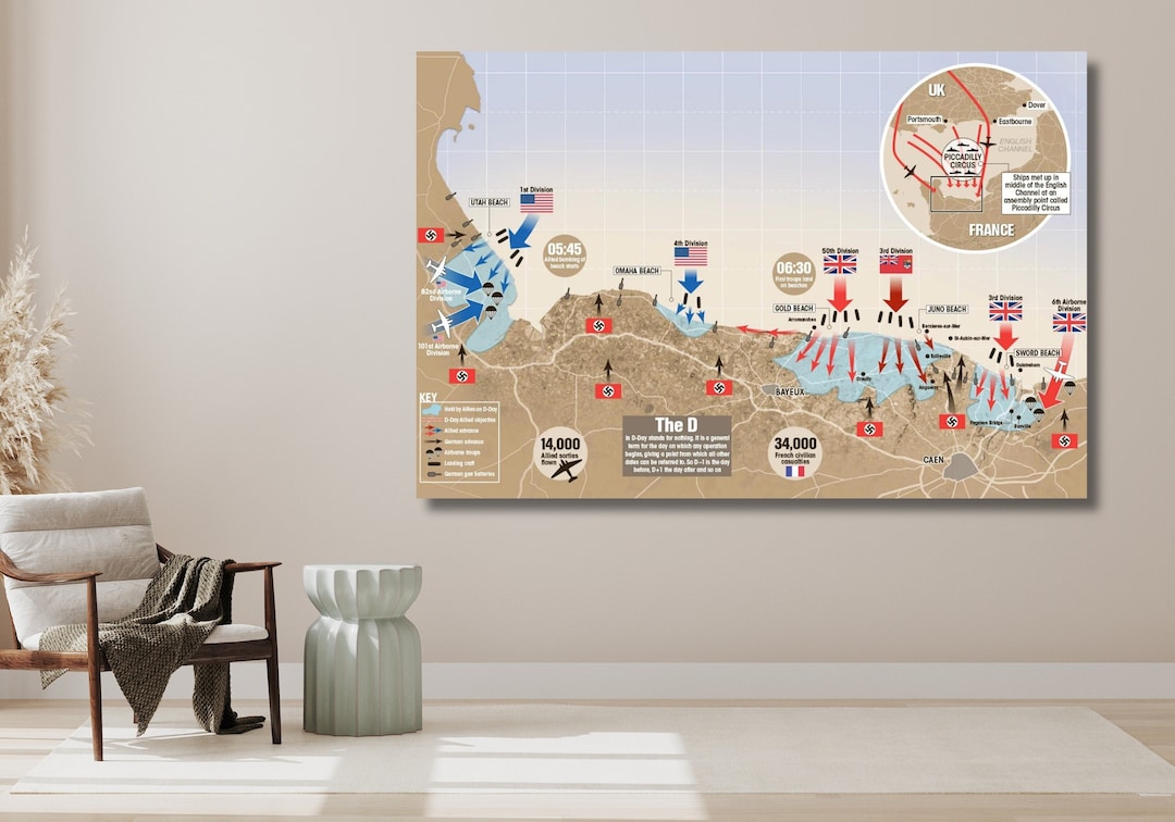 Map of D-day Normandy Canvas Poster, Collectables World War II Wall Art ...