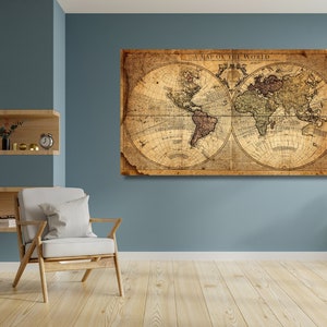 Vintage Map World Canvas, Antique Poster, Educational Print Wall Art ...