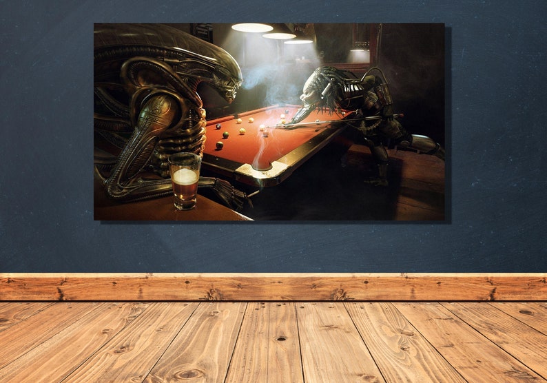 Predator Vs Alien Playing Pool Canvas Wall Art Design, Poster Print ...