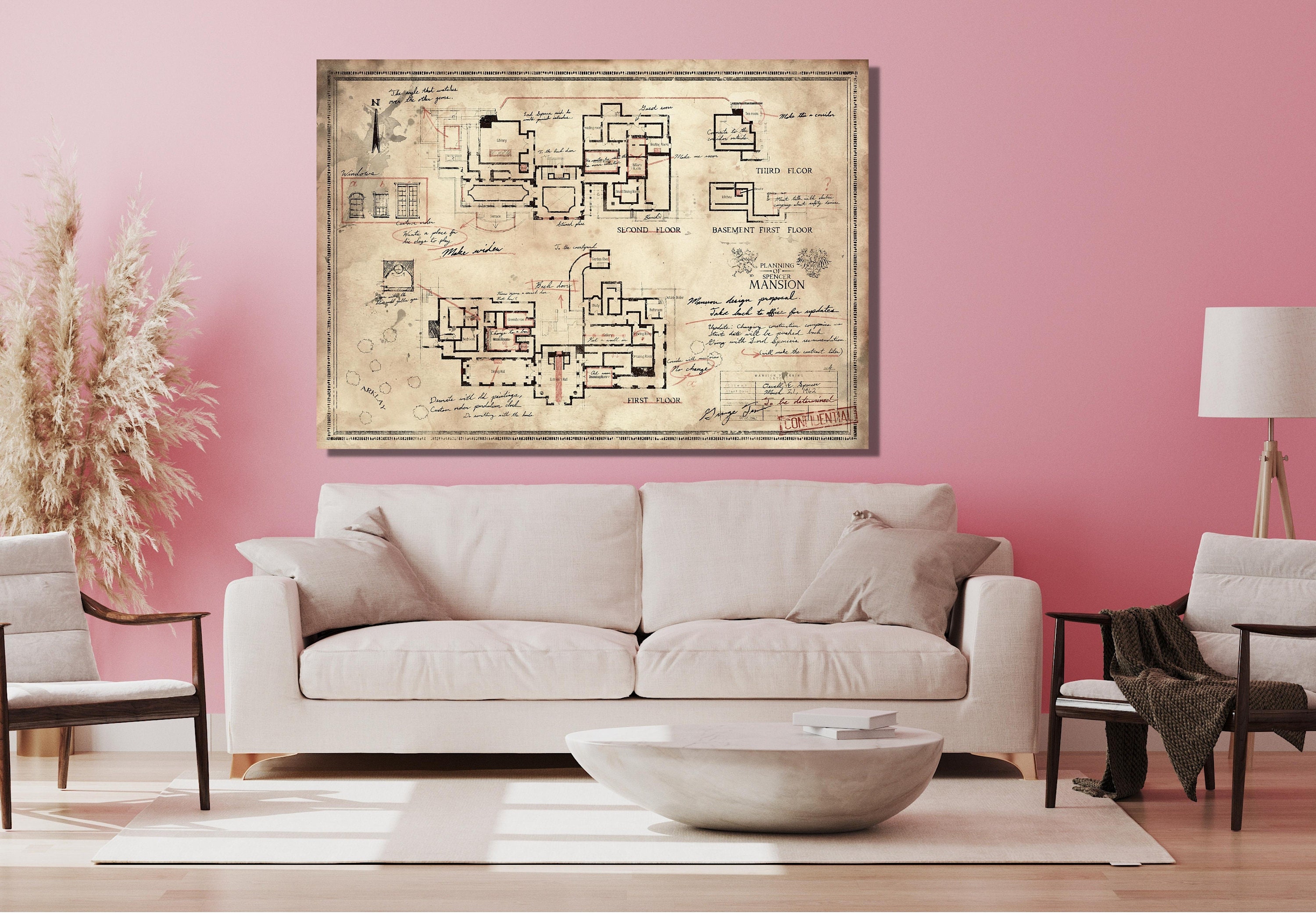 Planning of Spencer Mansion Canvas Wall Art Design, Poster Print Decor for Home & Office ...