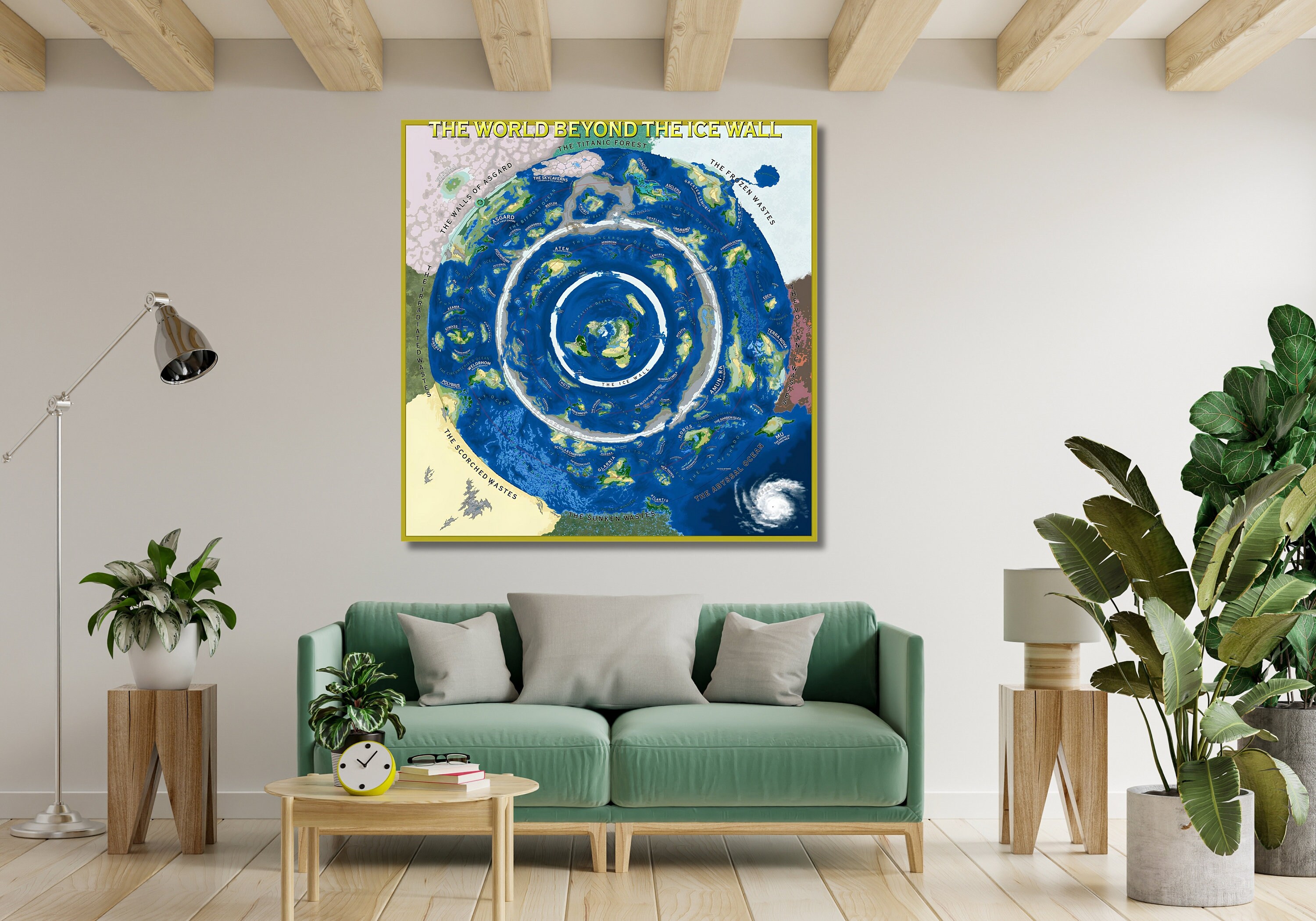 The World Beyond the Ice Wall Map Cavnas Art,flat Earth Map Print ...