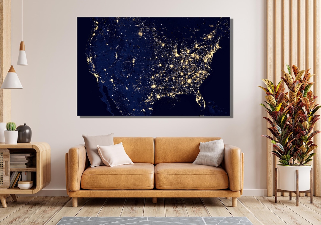 America From Space Night View Poster Poster, Space Canvas Wall Art ...