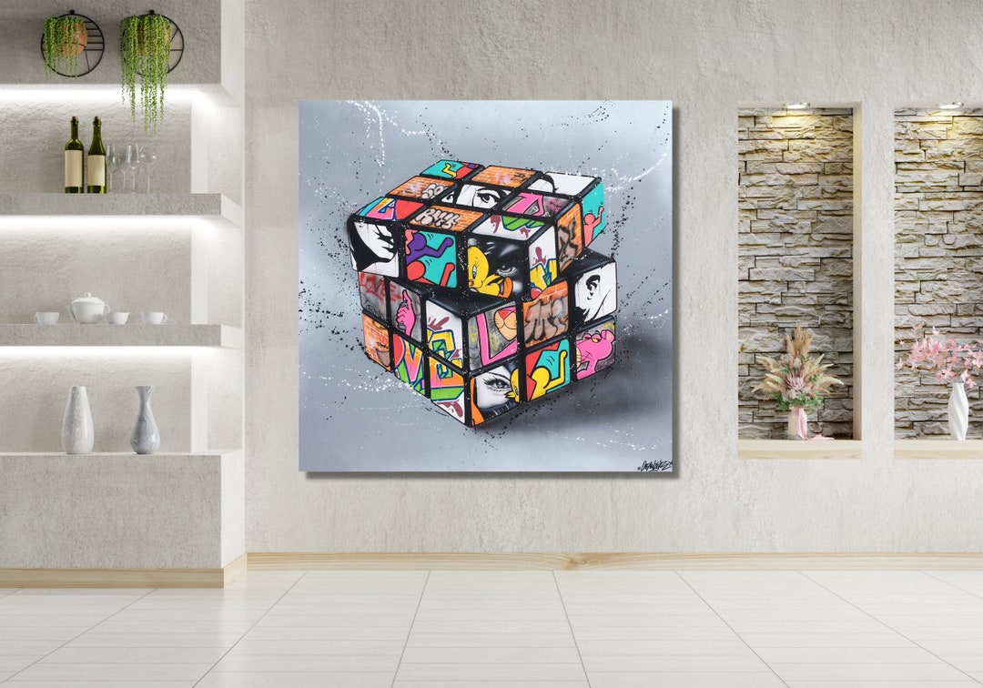 Grafiti Cube Poster Canvas Wall Art Design, Grafiti Cube Print Decor ...