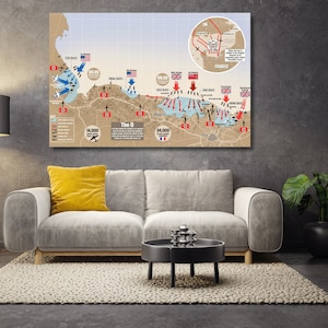 Map of D-day Normandy Canvas Poster, Collectables World War II Wall Art ...