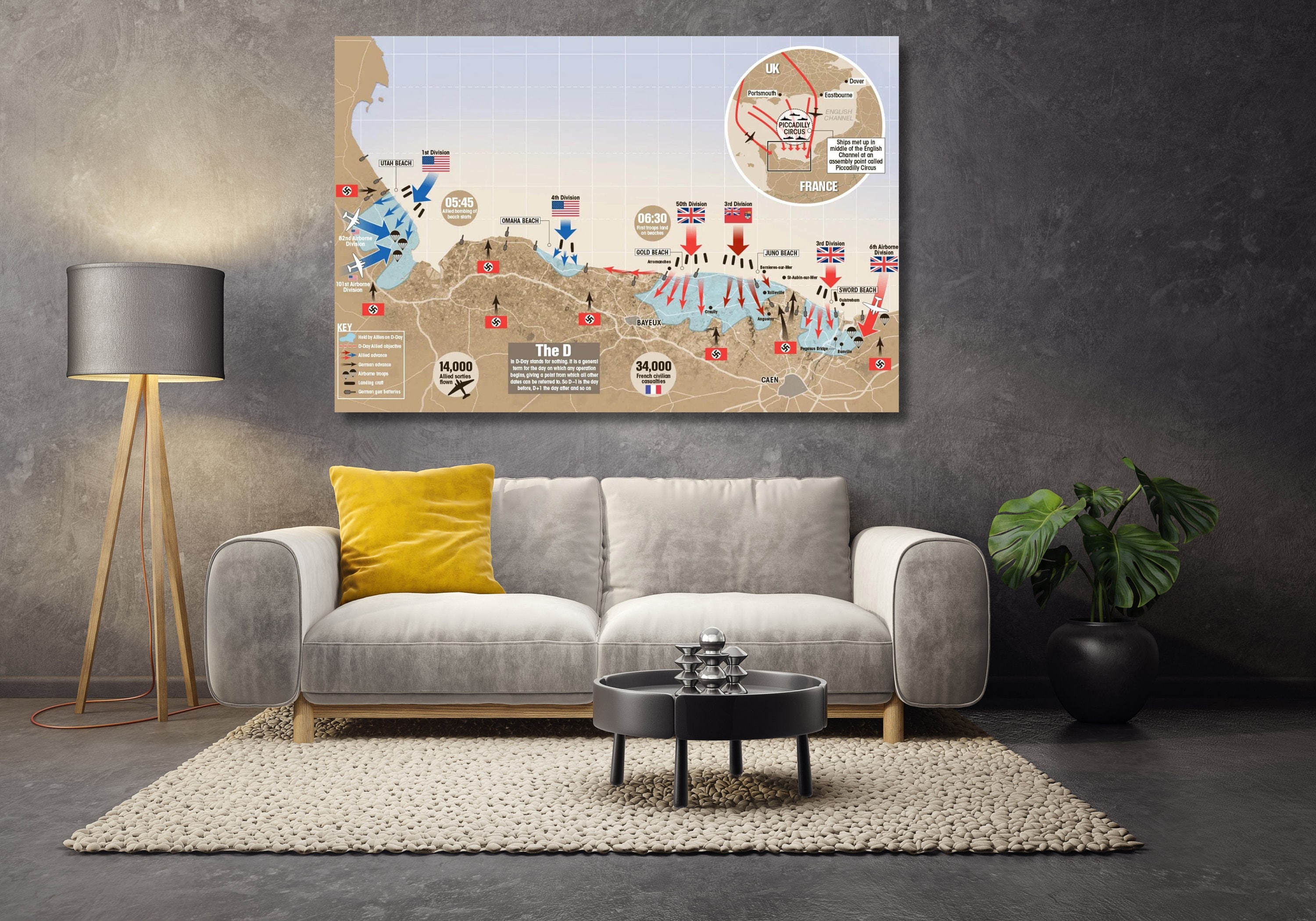 Map of D-day Normandy Canvas Poster, Collectables World War II Wall Art ...
