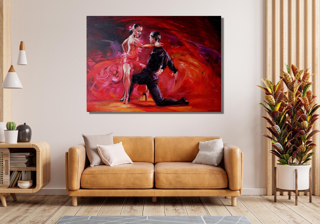 Tango Couple Print, Oil Paint Effect Canvas Wall Art Design, Poster ...