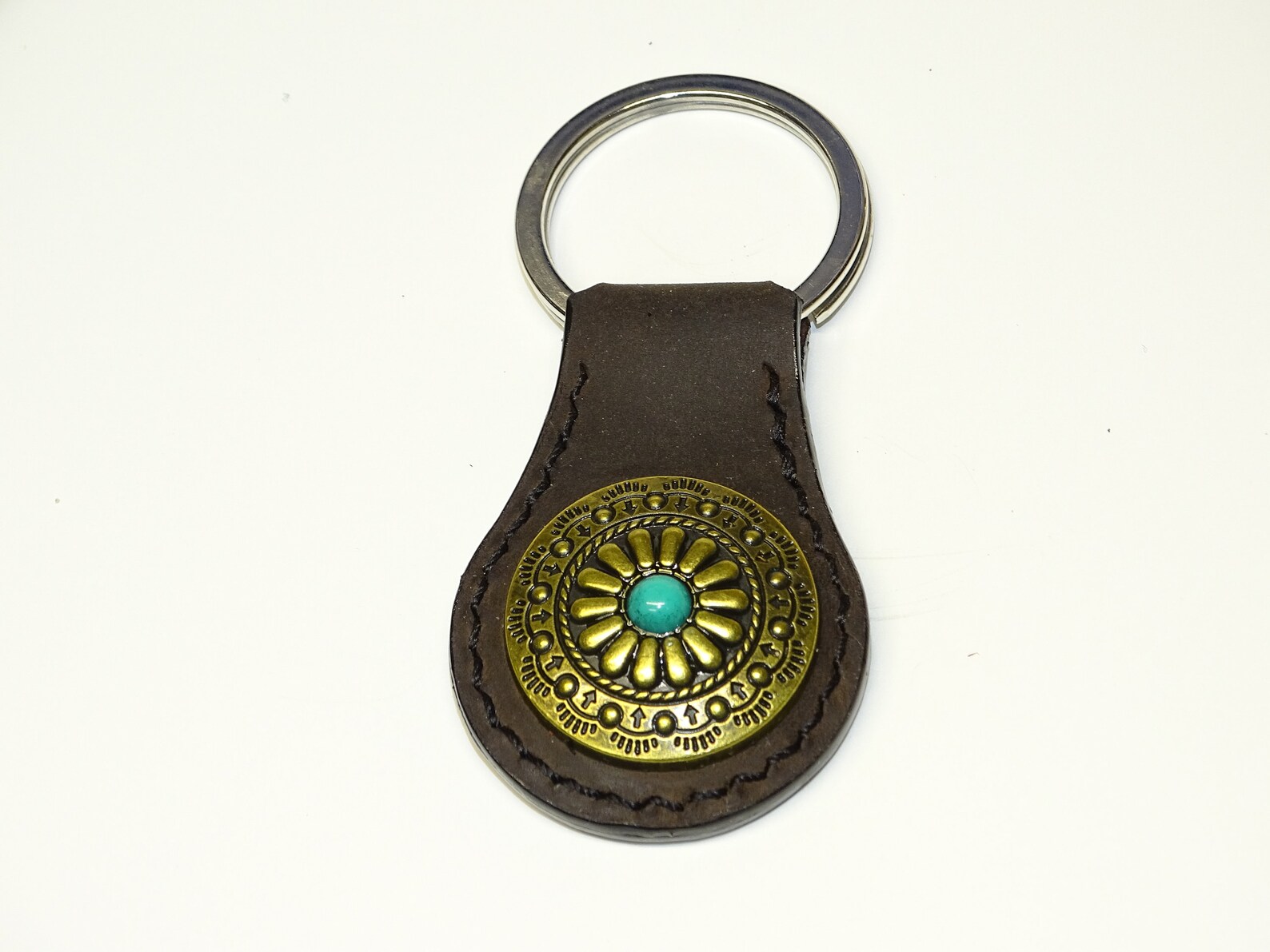Circular Real Leather Keychain Flat Ring - Etsy