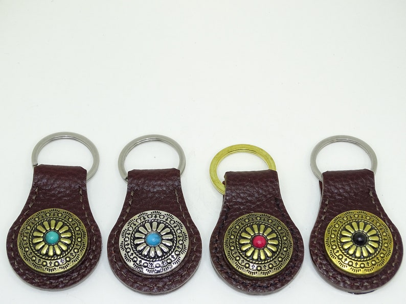 Circular Real Leather Keychain Flat Ring - Etsy