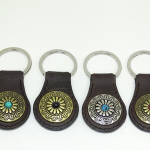 Circular Real Leather Keychain Flat Ring - Etsy