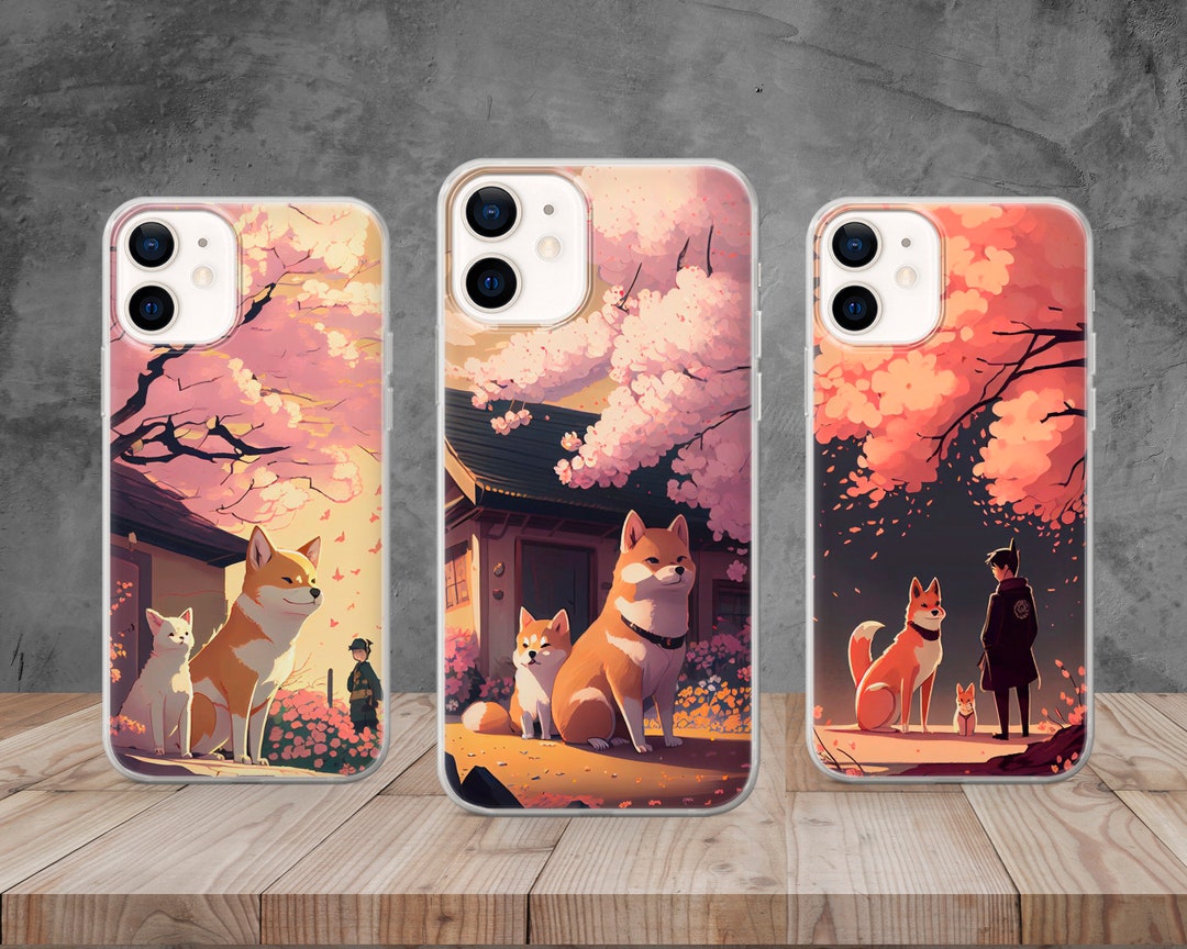 Anime Shiba Inu Phone Case Sakura Cover for iPhone 16, 15, 14, 13, 12 ...