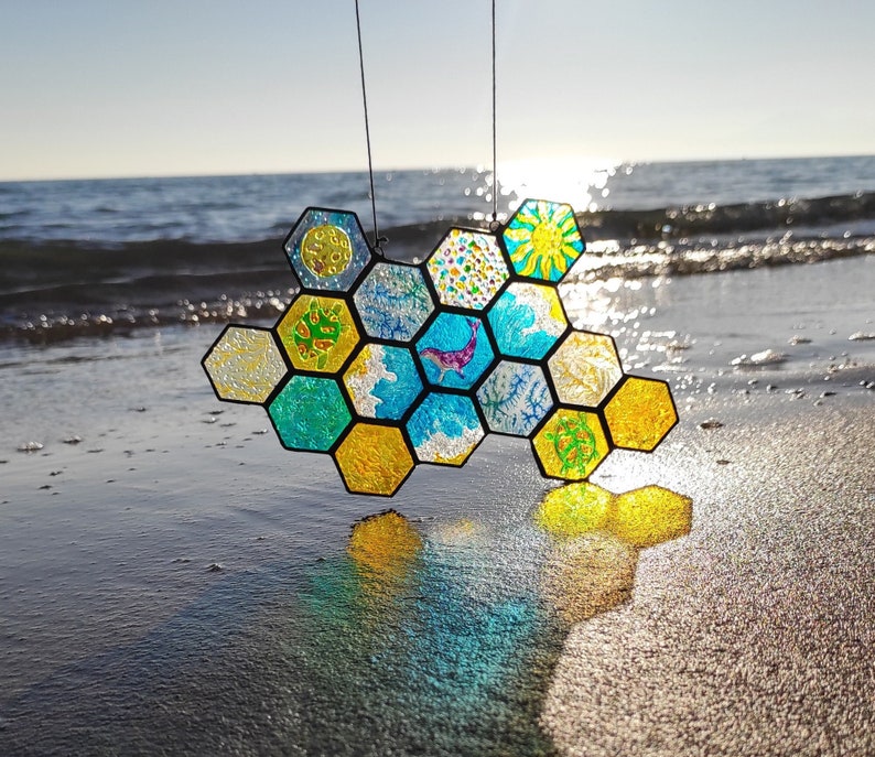 Ocean Art Stained Glass Suncatcher Beach Decor Window - Etsy