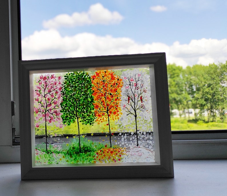 Four Seasons Trees Glass Painting: Hand-painted Window Decor - Etsy
