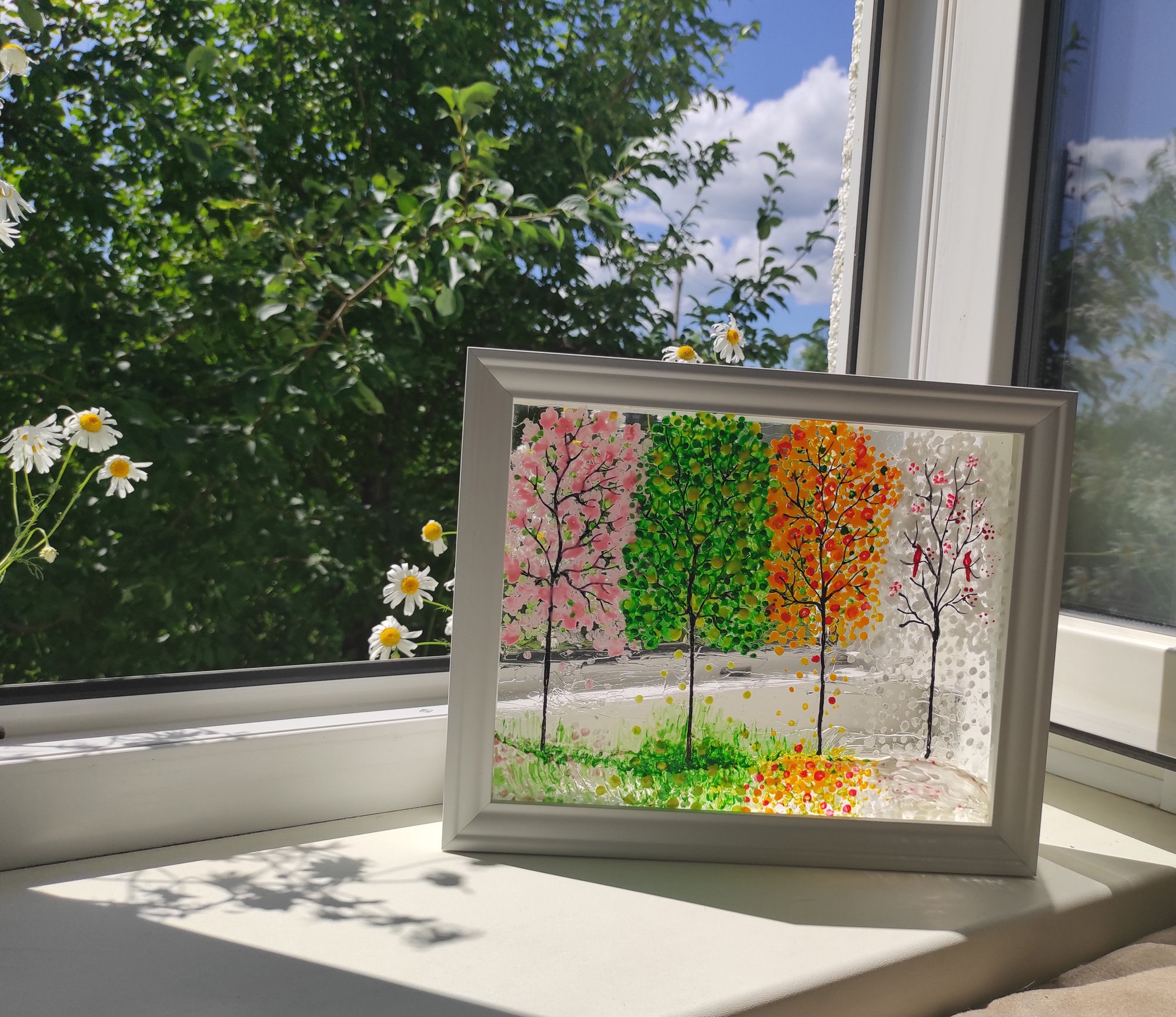 Four Seasons Trees Glass Painting: Hand-painted Window Decor - Etsy