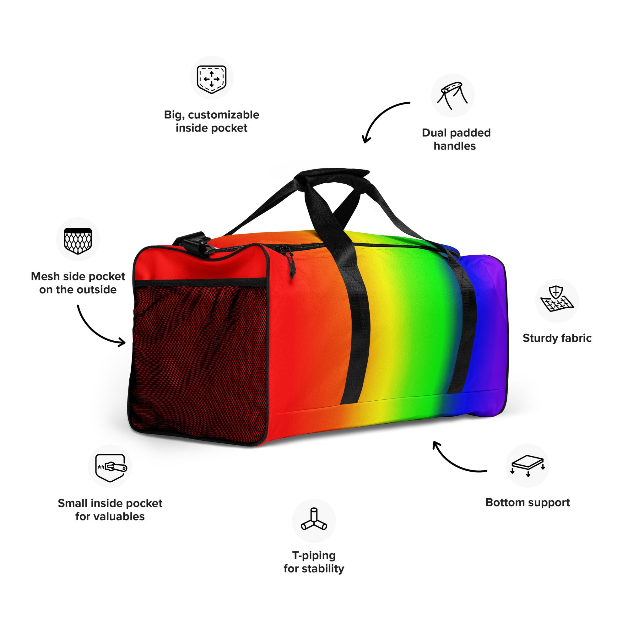 LGBT Pride Weekender Duffle Bag Ombre Suitcase Luggage Carry on Gym ...