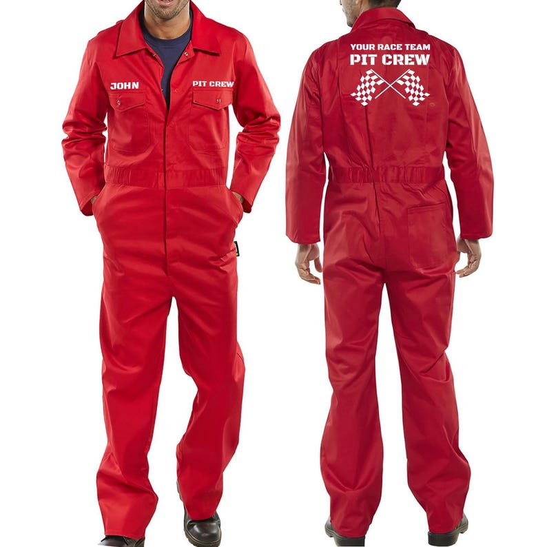 Custom Pit Crew Flag Overalls - Personalized Team Name Adult Garage ...