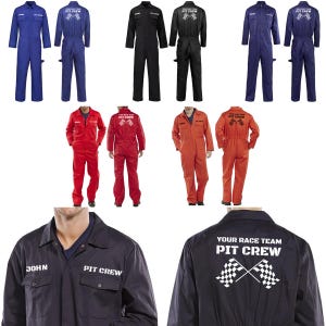 Custom Pit Crew Flag Overalls - Personalized Team Name Adult Garage ...