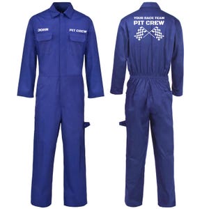Custom Pit Crew Flag Overalls - Personalized Team Name Adult Garage ...