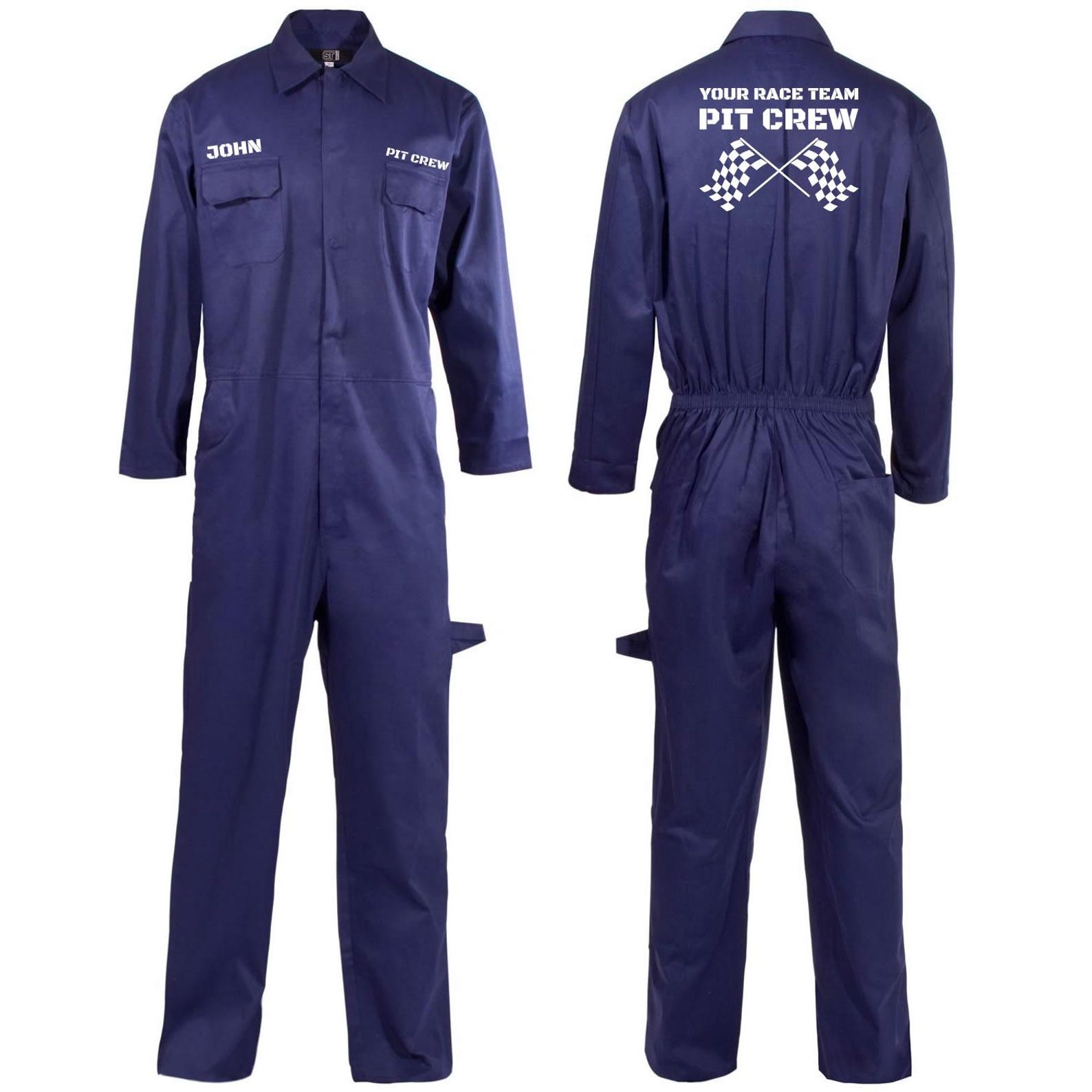 Custom Pit Crew Flag Overalls - Personalized Team Name Adult Garage ...