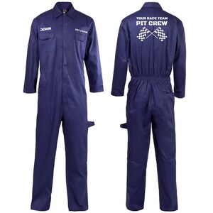 Custom Pit Crew Flag Overalls - Personalized Team Name Adult Garage ...