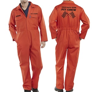 Custom Pit Crew Flag Overalls - Personalized Team Name Adult Garage ...