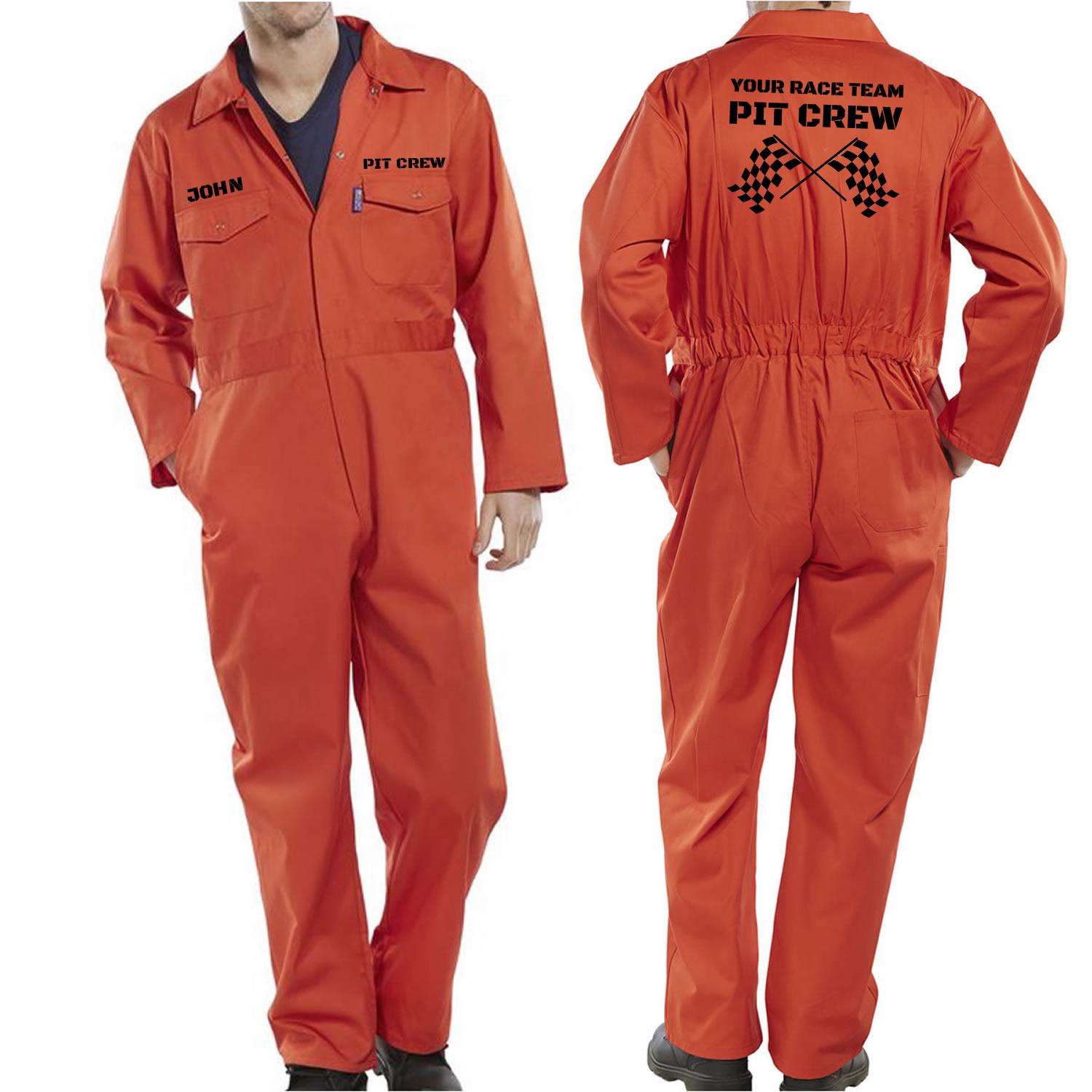 Custom Pit Crew Flag Overalls - Personalized Team Name Adult Garage ...