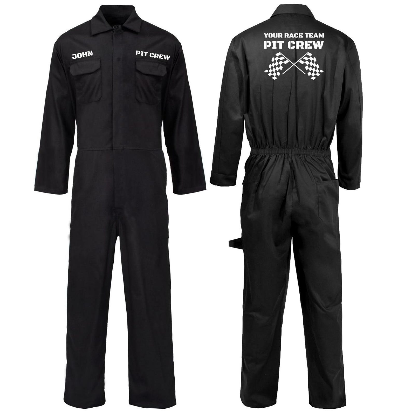 Custom Pit Crew Flag Overalls - Personalized Team Name Adult Garage ...