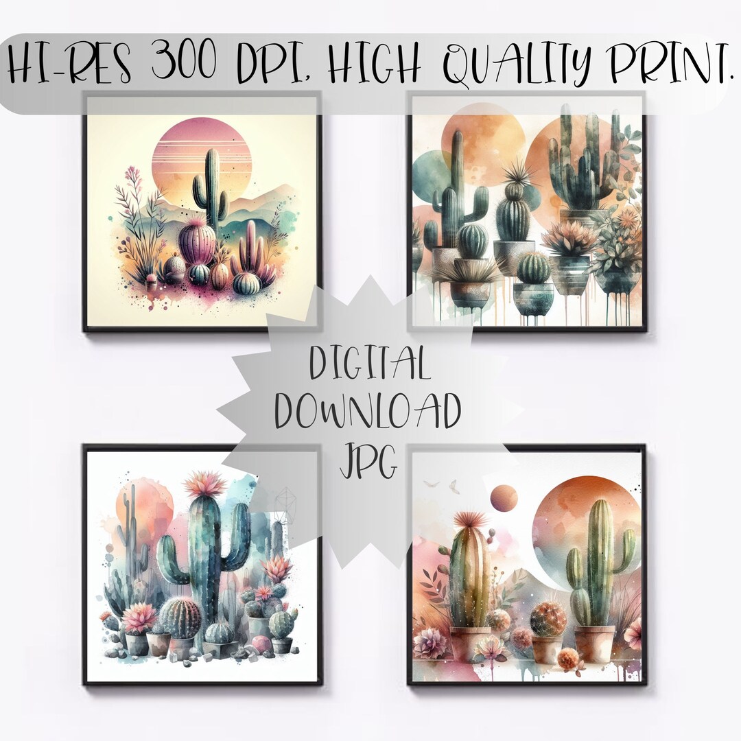 Watercolor Cactus Art Printable, Watercolor Botanical Print, Boho Wall ...