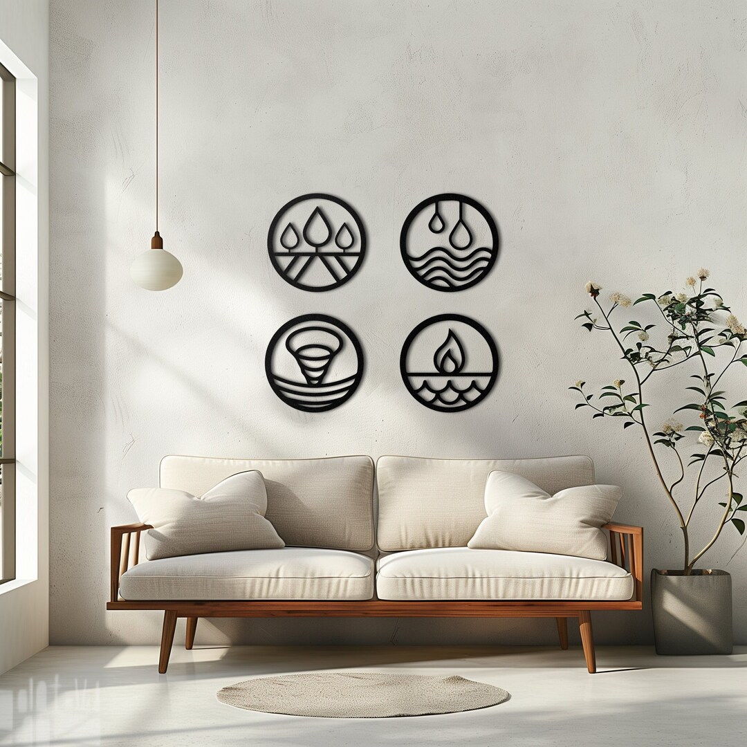 Four Elements Metal Wall Art Set of 4, Four Elements Symbol, Fire Water ...