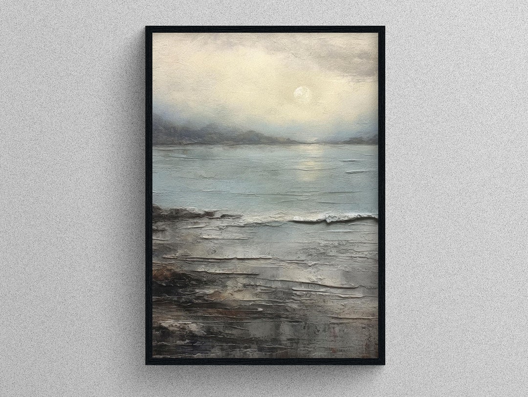 Abstract Coastal Seaside Painting. Muted Seascape Wall Art. Rustic ...