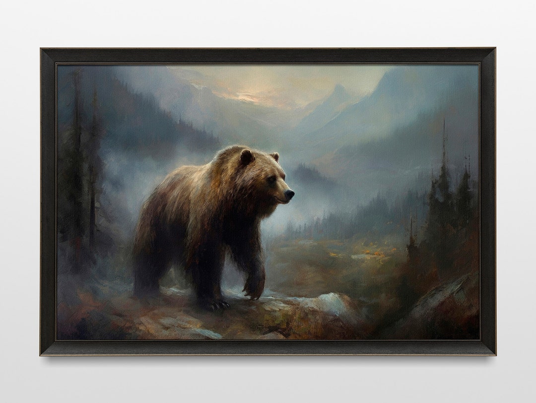 Painting of Grizzly Bear in Majestic Mountain Landscape. Extra Large ...