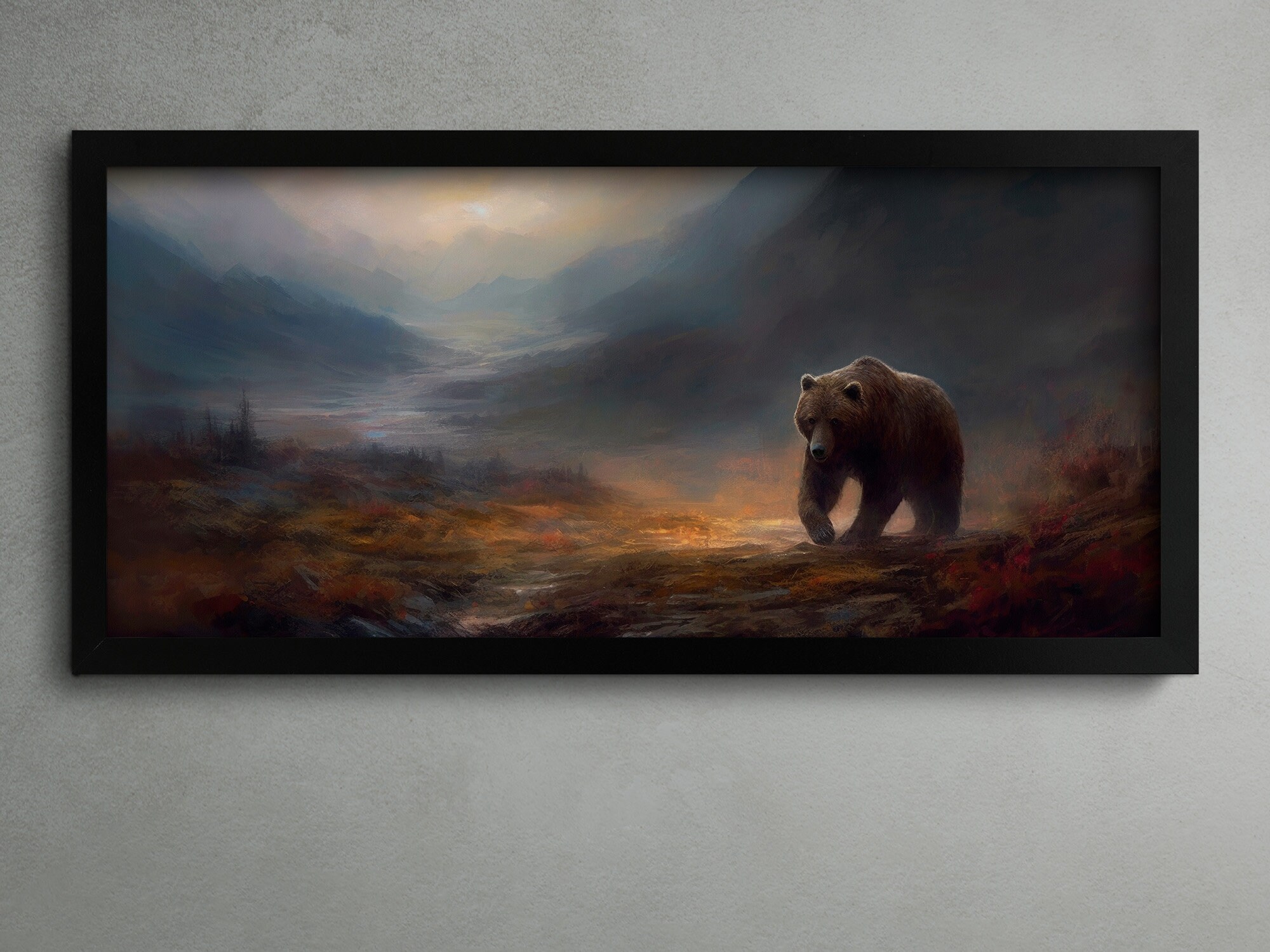 Painting of Grizzly Bear in Majestic Mountain Landscape. Extra Large ...