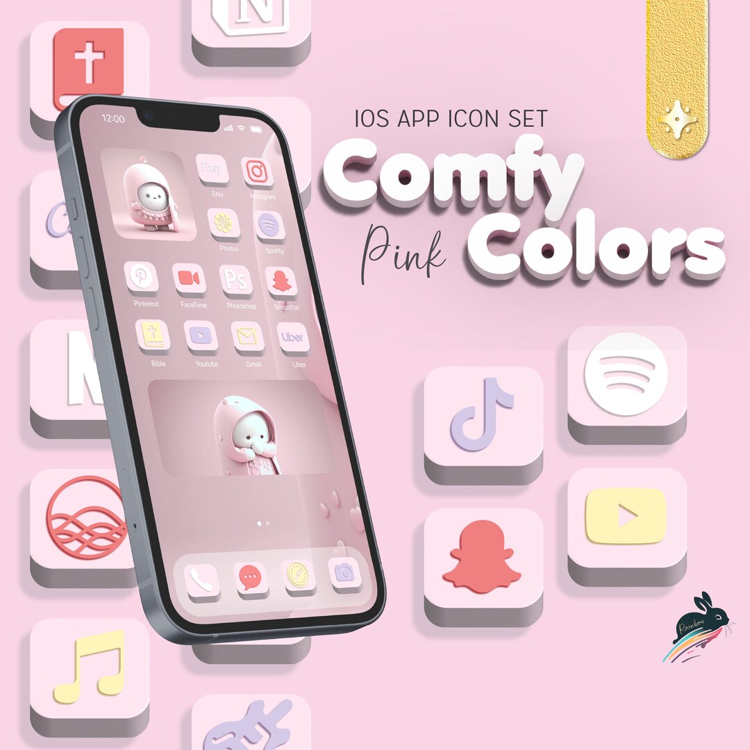 Comfy Colors Pink (gold) 3D Ios Icon Set, 600 + Icons, 154 Icons in 4 ...