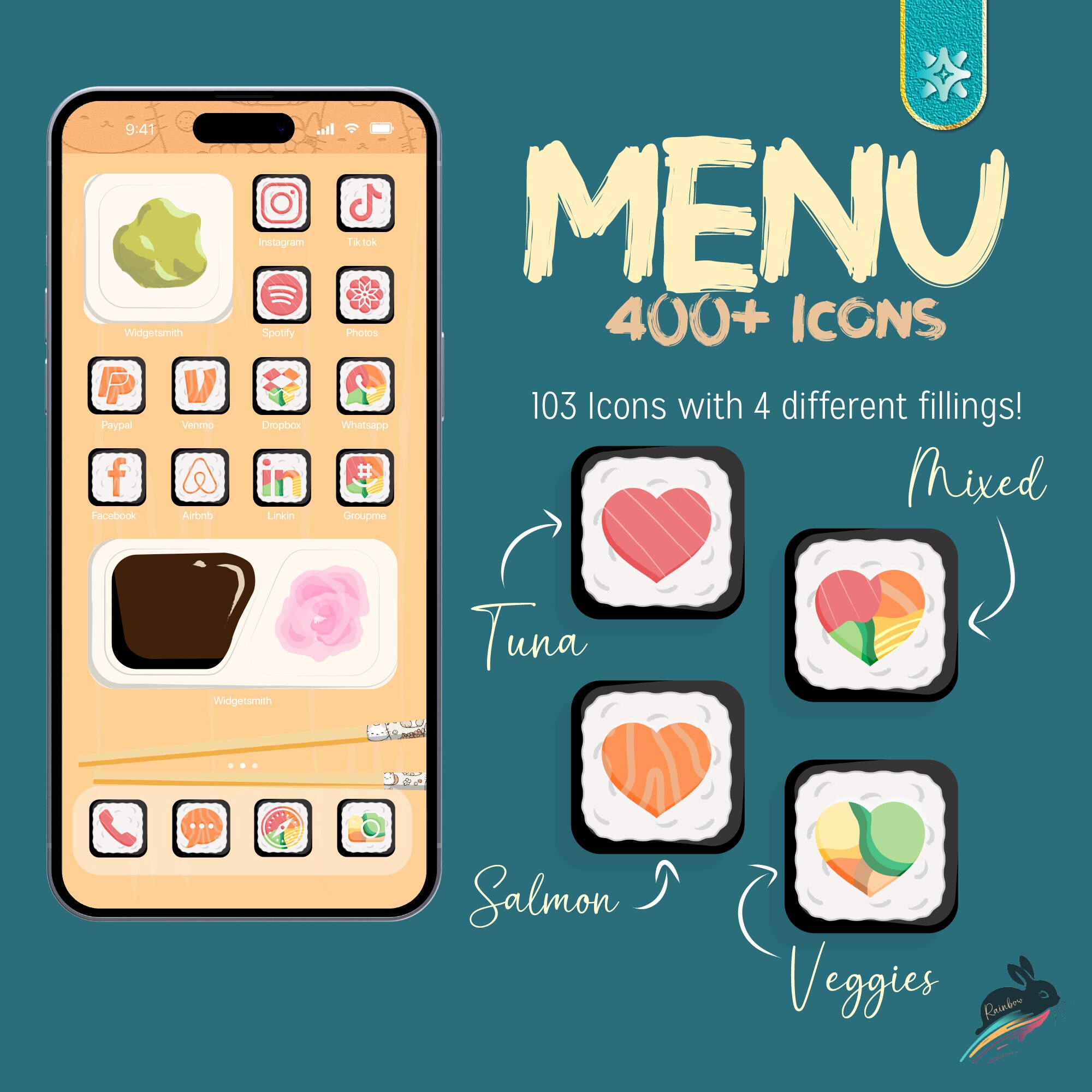 Yummy Sushi platinum iPhone Icon Set, 400 Icons With Aesthetic ...