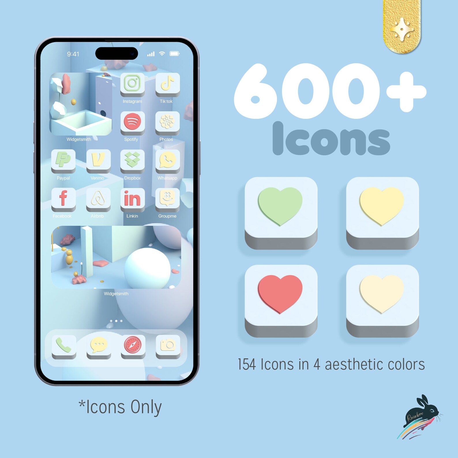 Comfy Colors Blue 2 (gold) 3D Ios Icon Set, 600 + Icons, 154 Icons in 4 ...