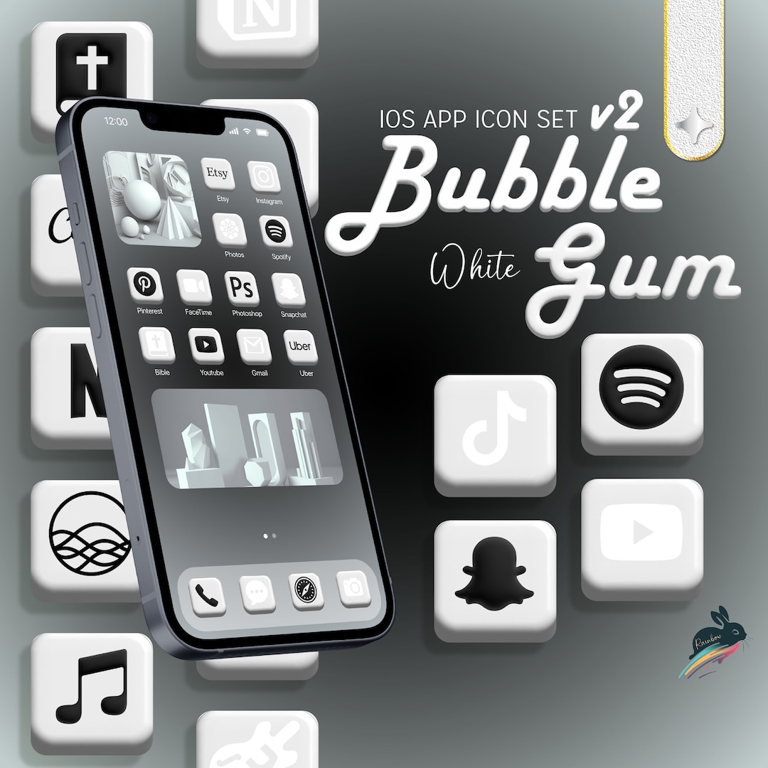 Bubble Gum V2 White (silver) Ios Icon Set, 480 + Icons, 122 Icons in 2 Aesthetic Colors and ...