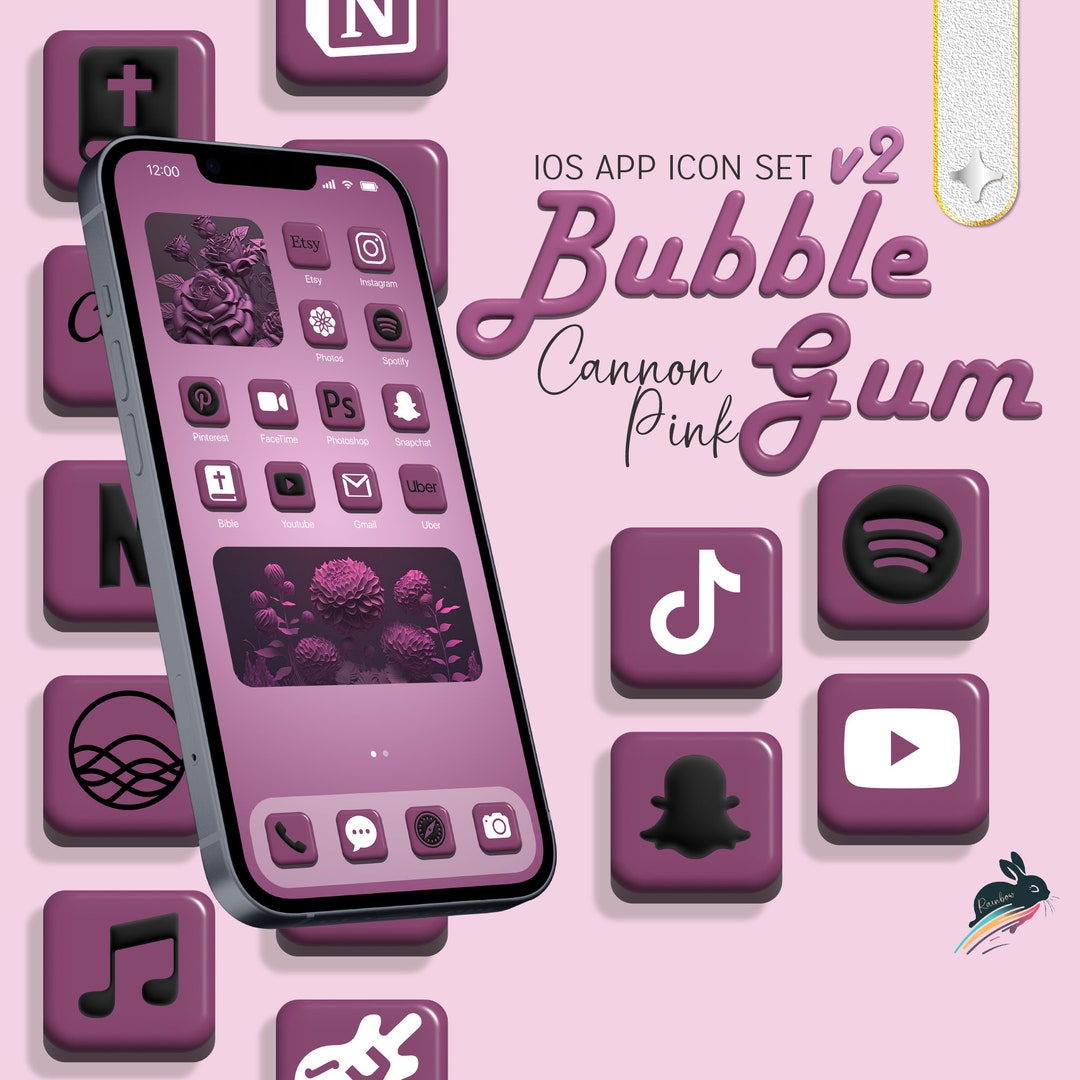 Bubble Gum V2 Cannon Pink (silver) Icon Set, 480 + Icons, 122 Icons in 2 Aesthetic Colors and ...