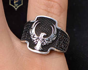 Sterling Silver Phoenix Ring: Red Topaz Signet, Handmade - Etsy
