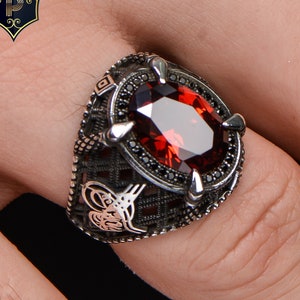 Ottoman Sultan Ring, Mens Handmade Turkish Ring, Red Garnet Gemstone ...