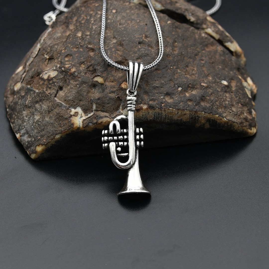 Trumpet Silver Necklace, 925 Sterling Silver Necklace, Trumpet Charm ...