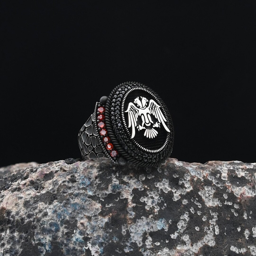 Double Headed Seljuks Eagle Ring, Men's Handmade Silver Ring, 925 ...