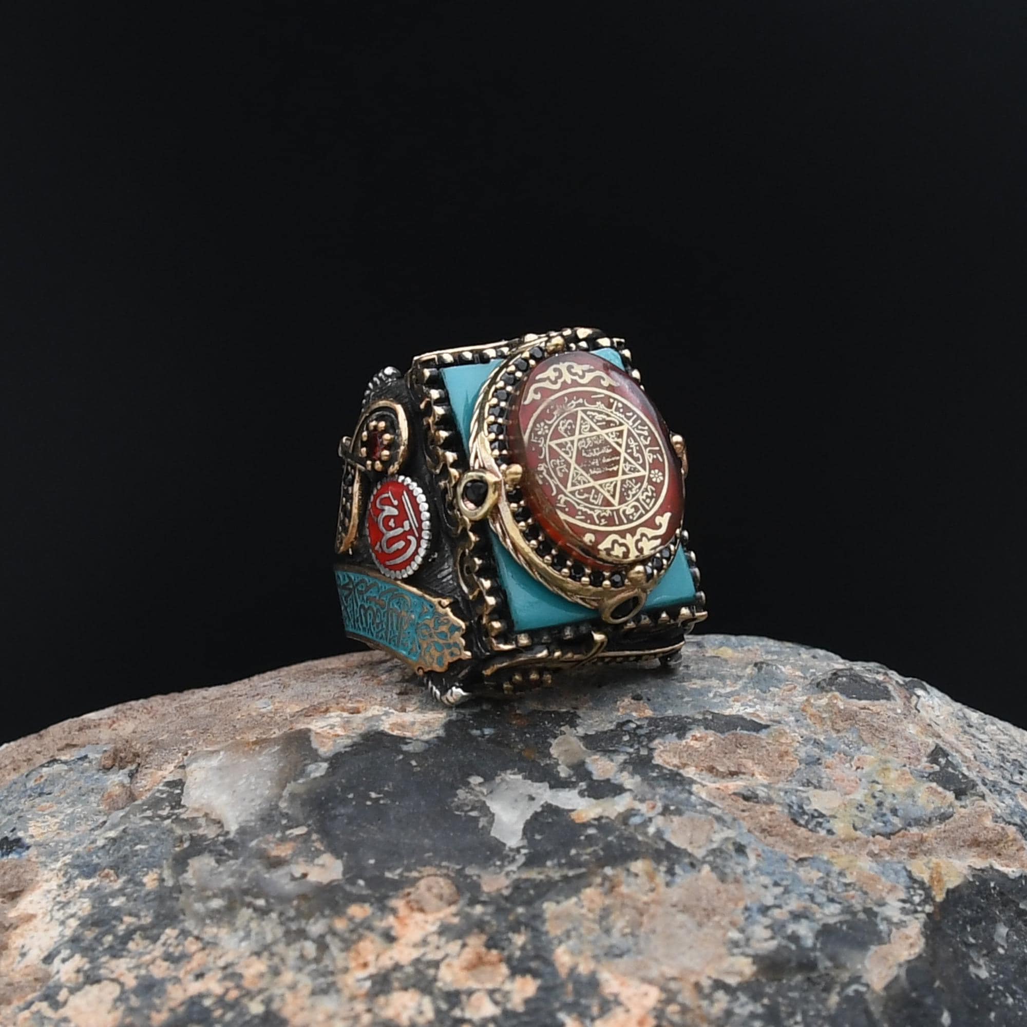 Seal of King Soloman Ring, Amber Stone Ring, 925 Sterling Silver Ring ...