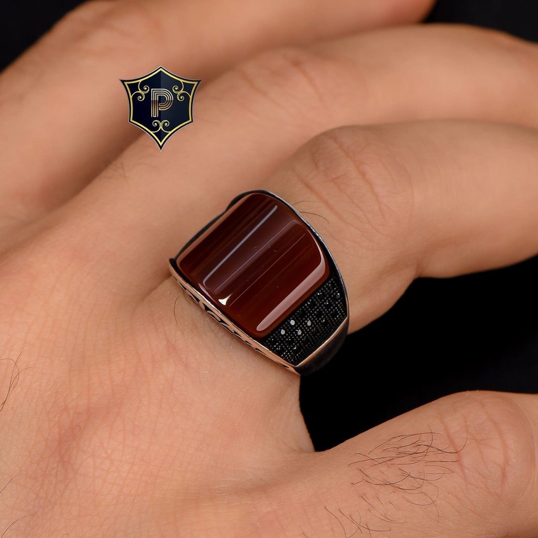 Men's Red Agate Silver Ring, Mens Handmade Ring, 925 Sterling Silver ...