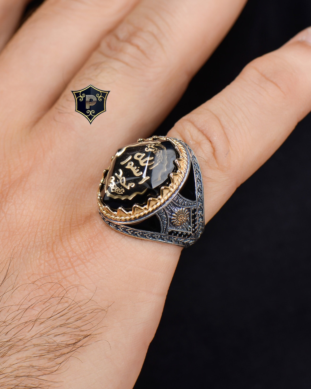 925 Sterling Silver, İslamic Silver Ring, Amber Stone Ring, Handmade ...