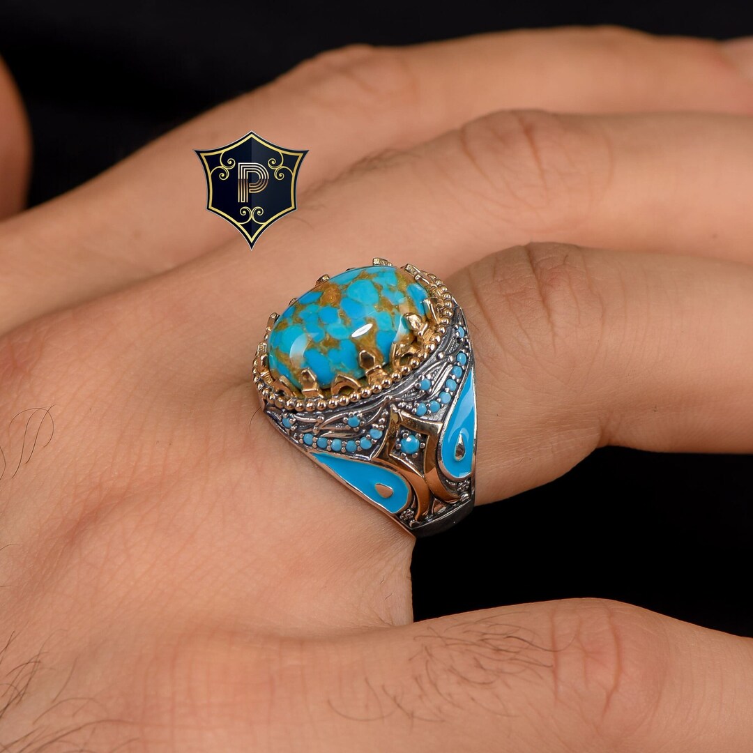 Turquoise Silver Ring, Mens Handmade Ring, 925 Sterling Silver Ring ...